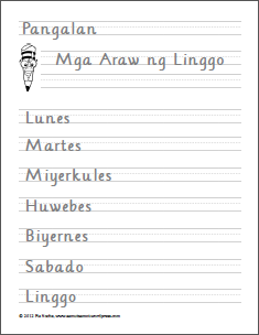 Mga Araw at Buwan Handwriting Worksheets - Samut-samot