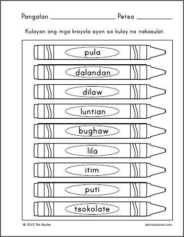 Mga Kulay Worksheets - Samut-samot